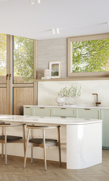 5115 Calacatta Stillstorm Mineral Benchtop Surface | Caesarstone Studio