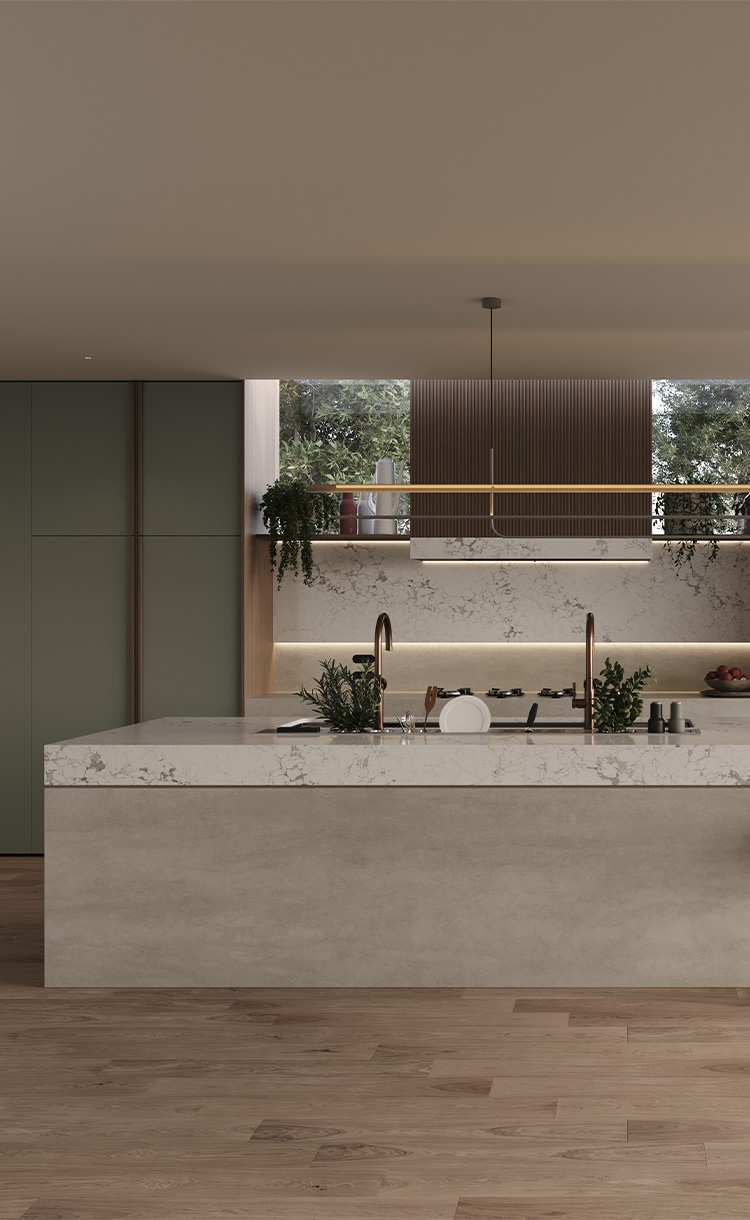 5105 Calacatta Dreamwave Mineral Benchtop Surface | Caesarstone Studio