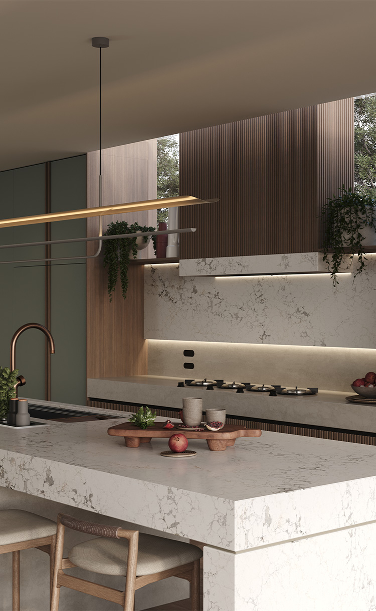 5105 Calacatta Dreamwave Mineral Benchtop Surface | Caesarstone Studio